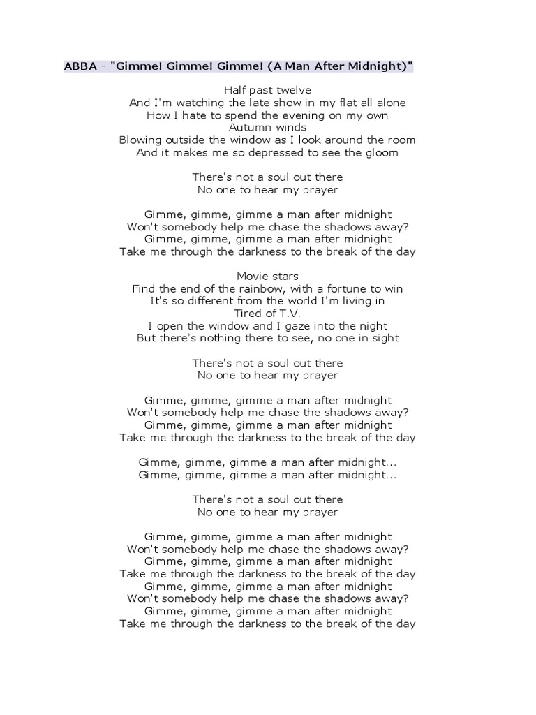 Abba - Gimme Gimme Gimme | PDF | Poetry