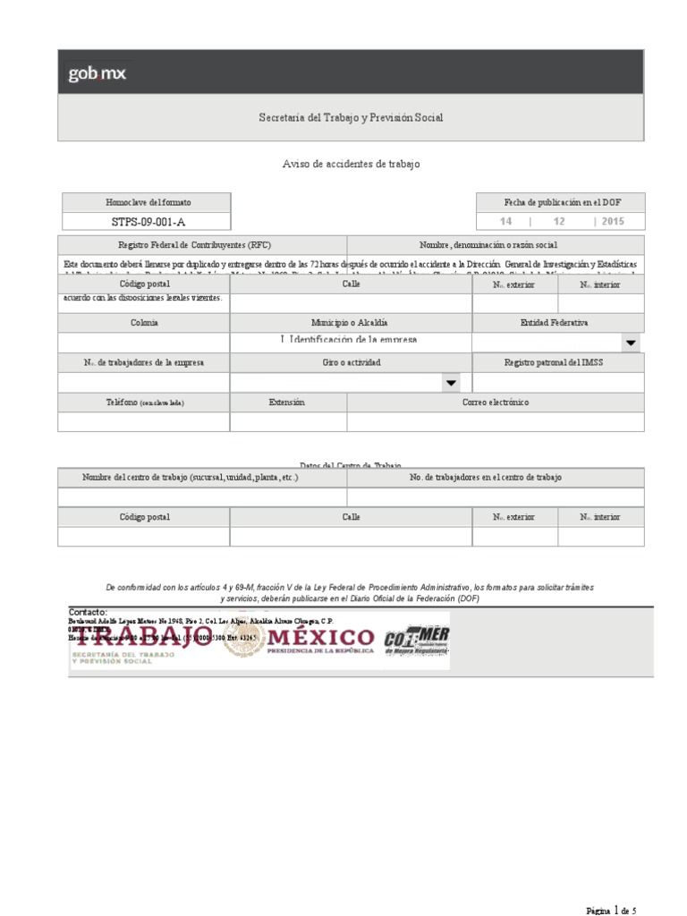 STPS Formato de Aviso de Accidentes de Trabajo | PDF | Ciudad de México