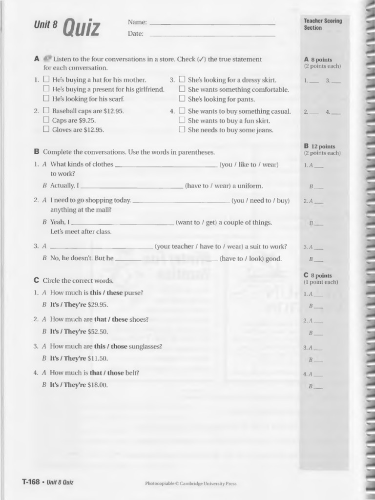 Touchstone 1 - Unit 8 | PDF | Clothing | Fashion