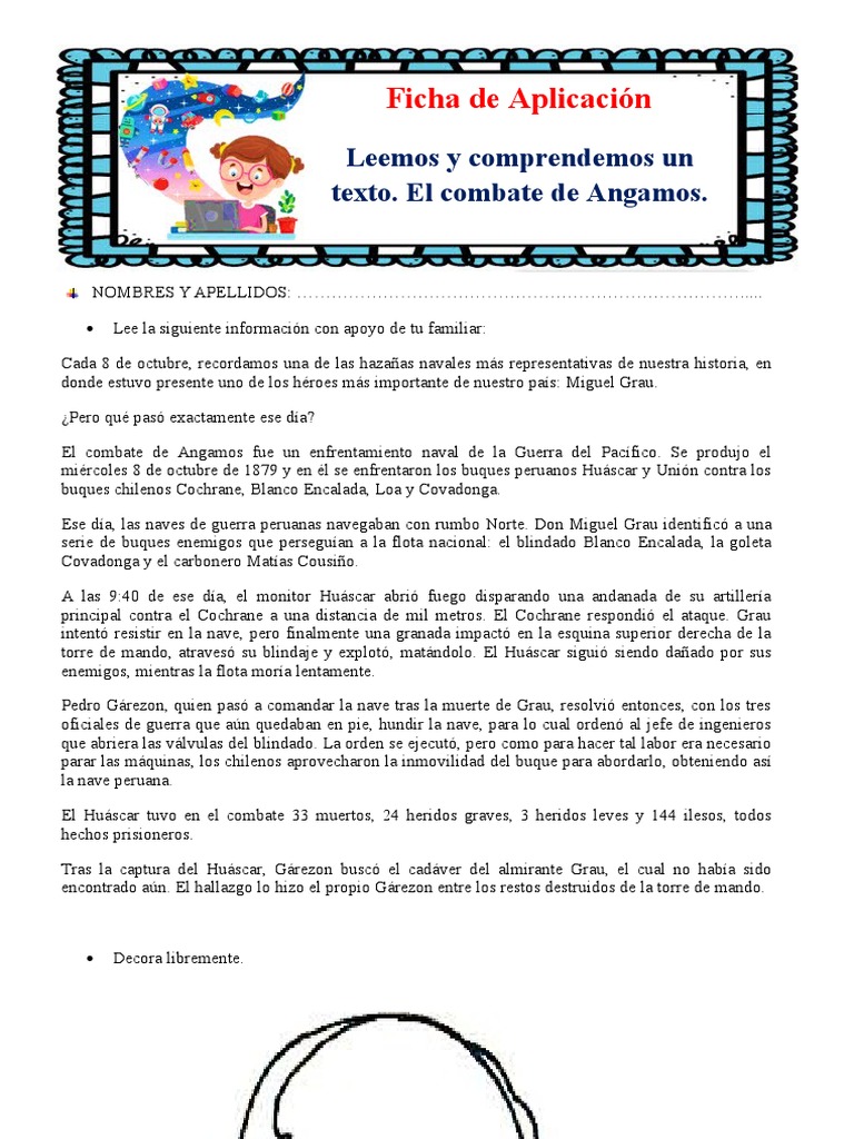 1° Ficha Día 5 Com Leemos y Comprendemos Un Texto. El Combate de Angamos | PDF | Operaciones ...