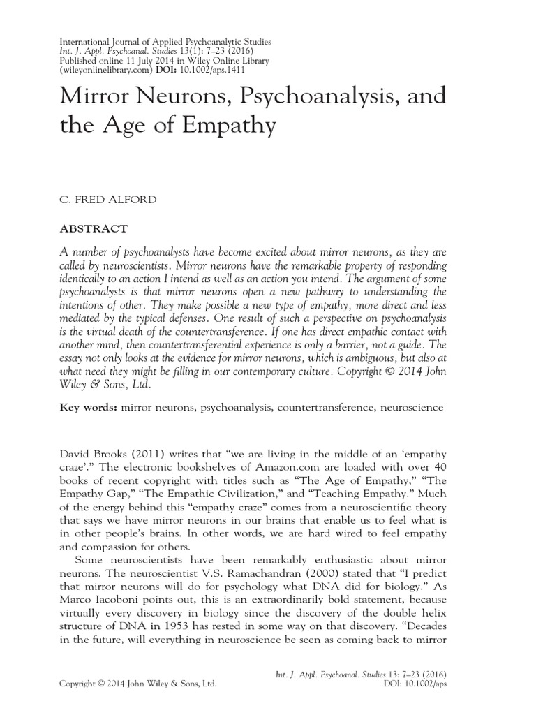 Mirror Neurons, Psychoanalysis, and The Age of Empathy | PDF | Empathy ...