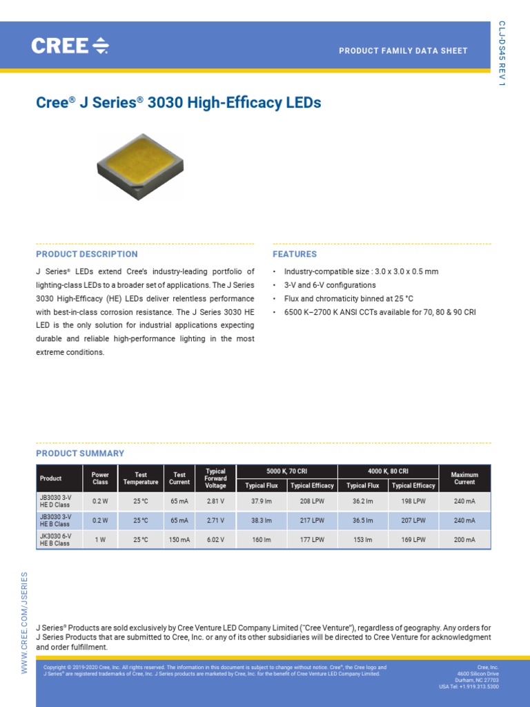 Data Sheet JSeries 3030 HE | PDF | Light Emitting Diode | Building ...