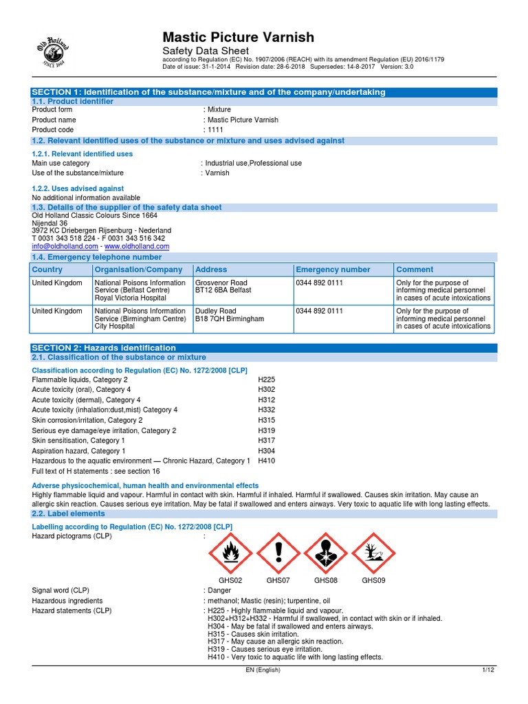 Old Holland Mastic | PDF | Toxicity | Dangerous Goods