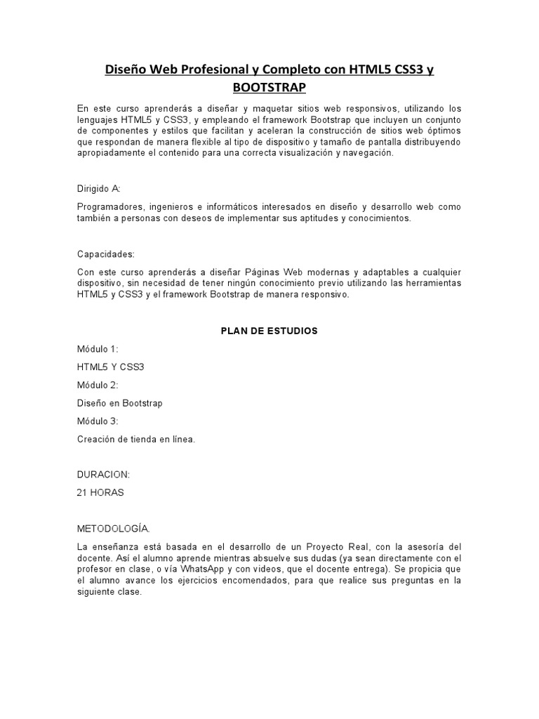 Diseño Web Profesional y Completo Con HTML5 CSS3 y BOOTSTRAP | PDF ...