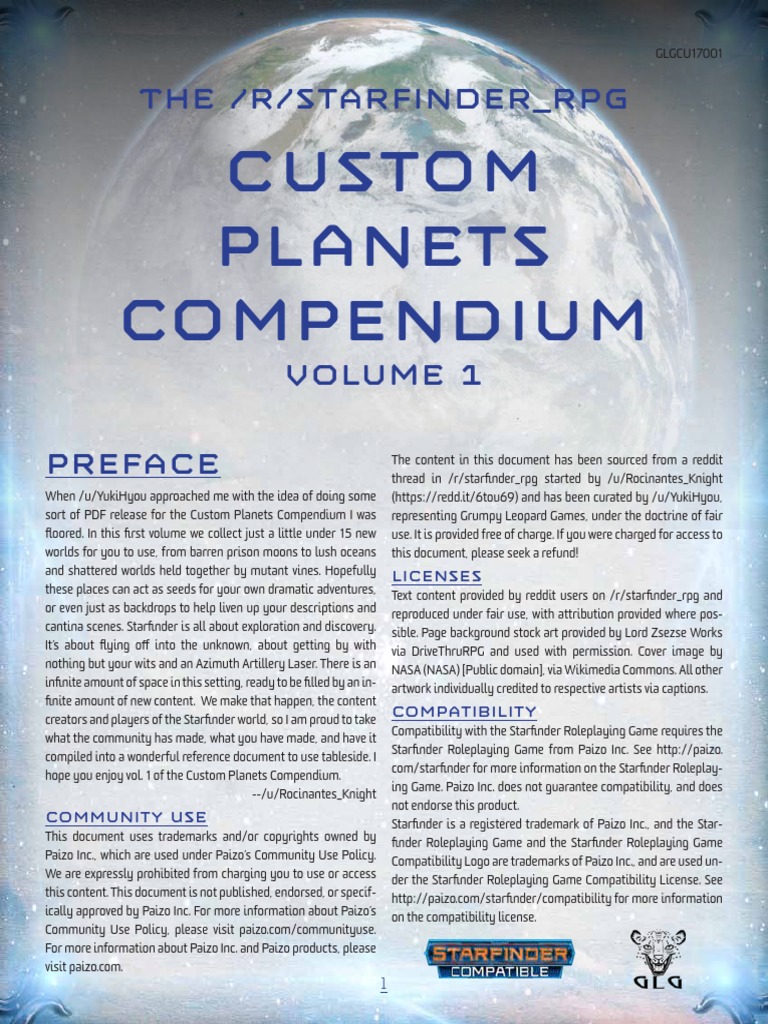 GLG - Custom Planets Compendium Volume 1 | PDF | Copyright | Derivative ...