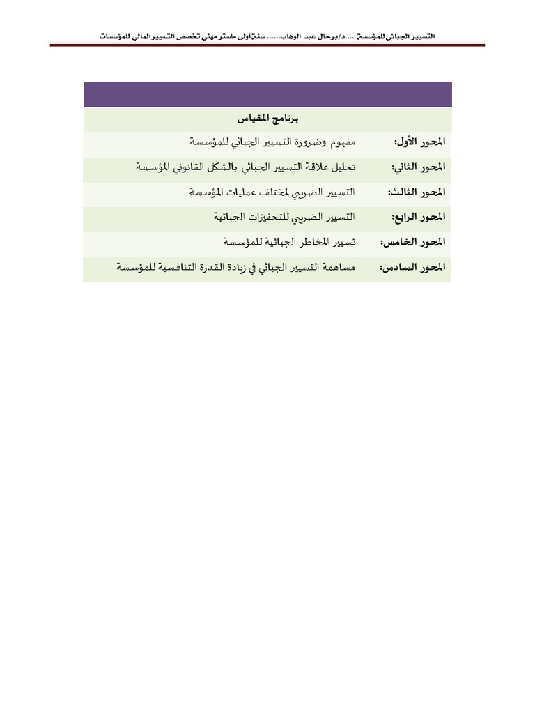 المحةر الاول مفهوم وضرورة التسيير الجبائي للمؤسسة | PDF