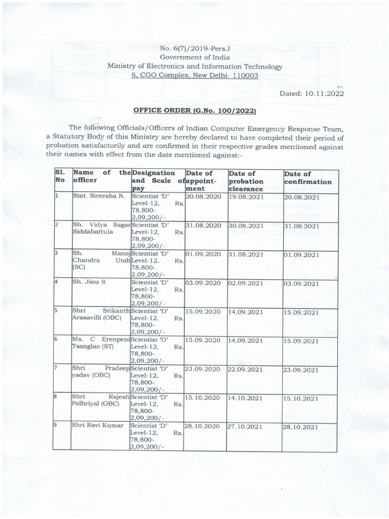 Probation - Sci. D, ICERT | PDF