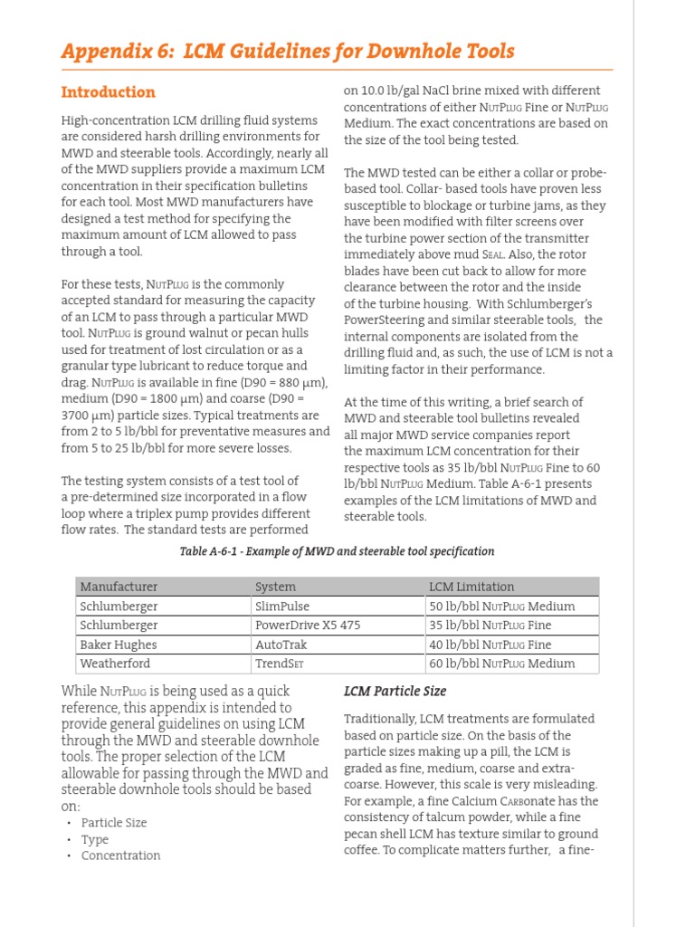 Appendix 6 - LCM Guidelines For Downhole Tools | PDF | Particulates ...