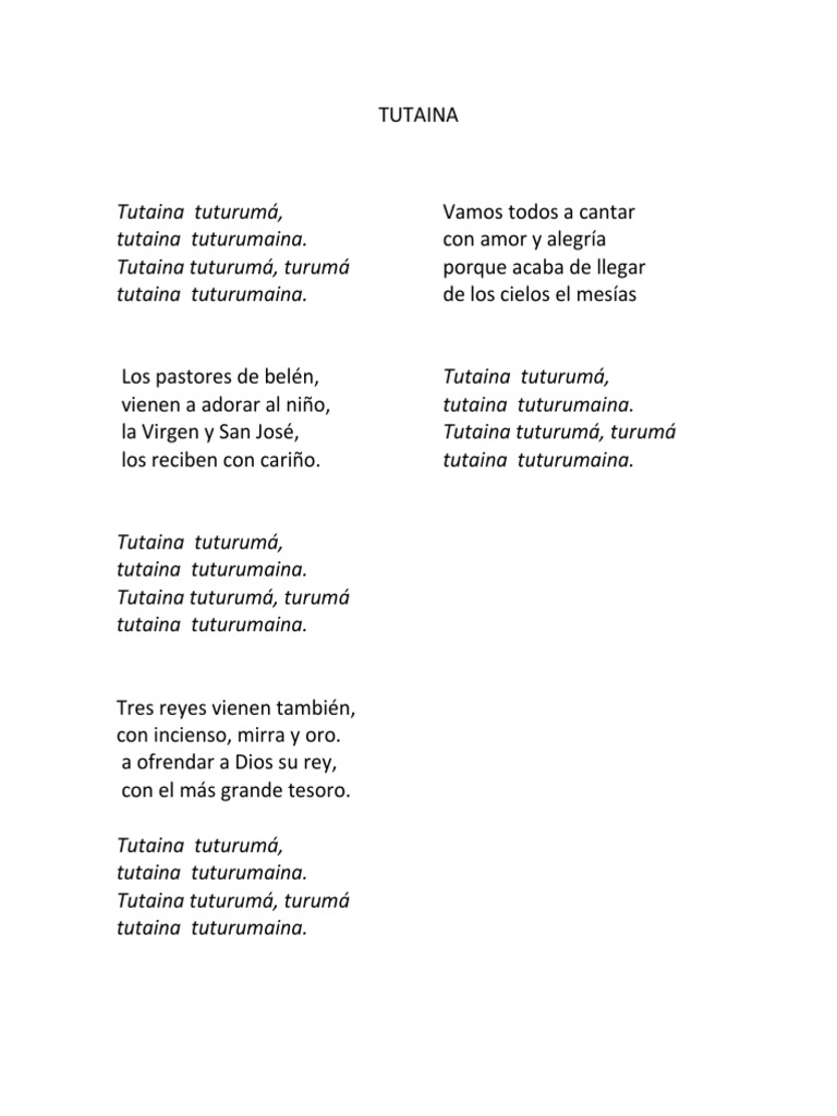 Letra del Villancico Tutaina | PDF | Arte | Religión y espiritualidad