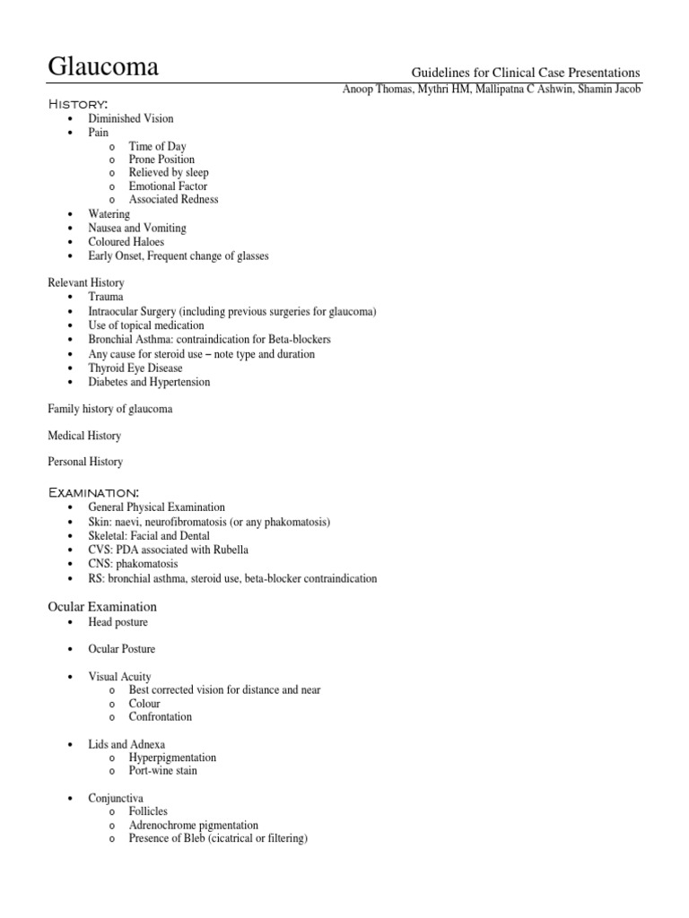 Glaucoma Case Presentation Format | PDF | Glaucoma | Medicine