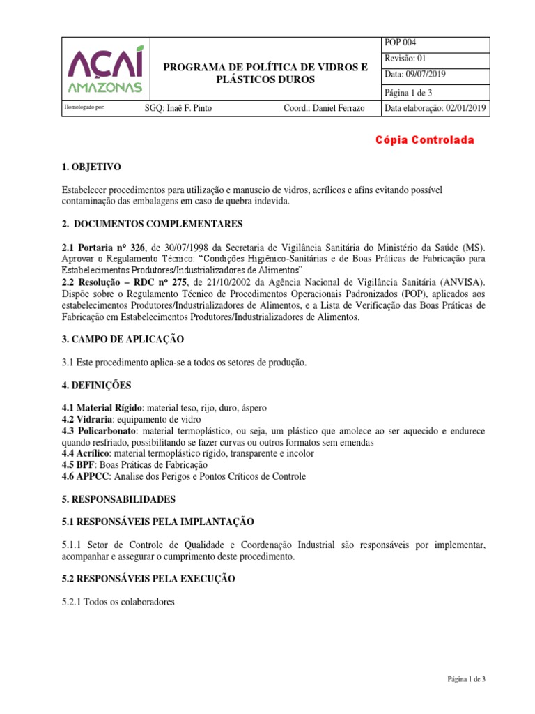Procedimentos para utilização e manuseio seguro de vidros e plásticos ...