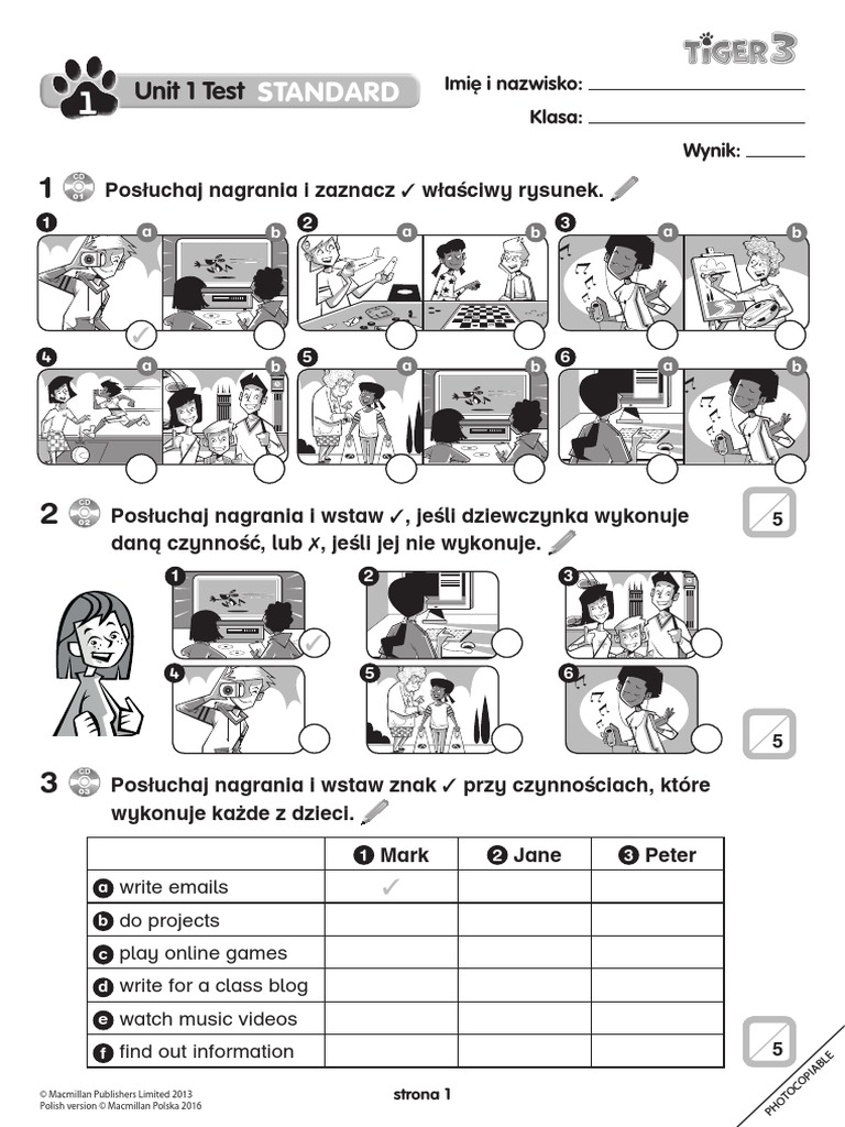 Tiger 3 Unit 1 Test Standard | PDF