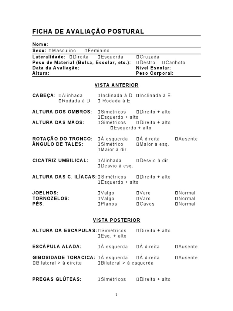 Check List Avaliação Postural | PDF | Coluna vertebral | Sistema ...