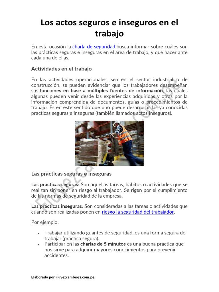 Los Actos Seguros e Inseguros en El Trabajo | PDF
