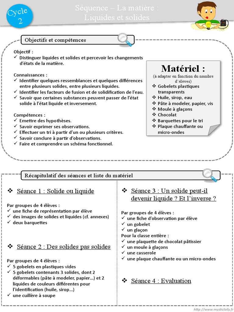 Séquence Liquides Et Solides Cycle 2 | PDF | Solidification | Fusion ...