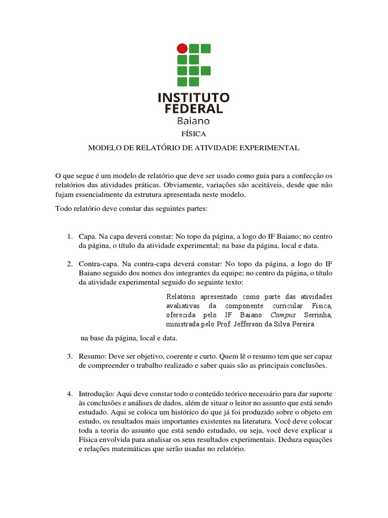 Modelo de Relatório Experimental em Física | PDF | Abstract (resumo ...