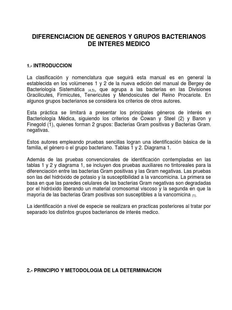 Diferenciacion de Generos y Grupos Bacterianos de Interes Medico | PDF ...