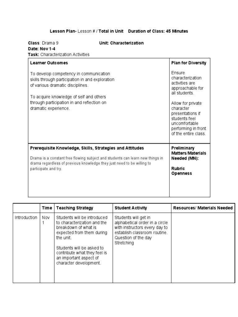 Characterization Activities for Drama 9 | PDF | Lesson Plan | Change