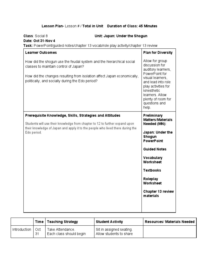 Social 8 Week 9 Lesson Plan | PDF | Teaching Method | Vocabulary