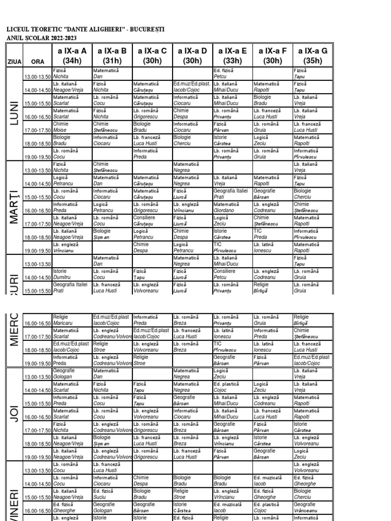 Orar - V1 - Cls 9 | PDF