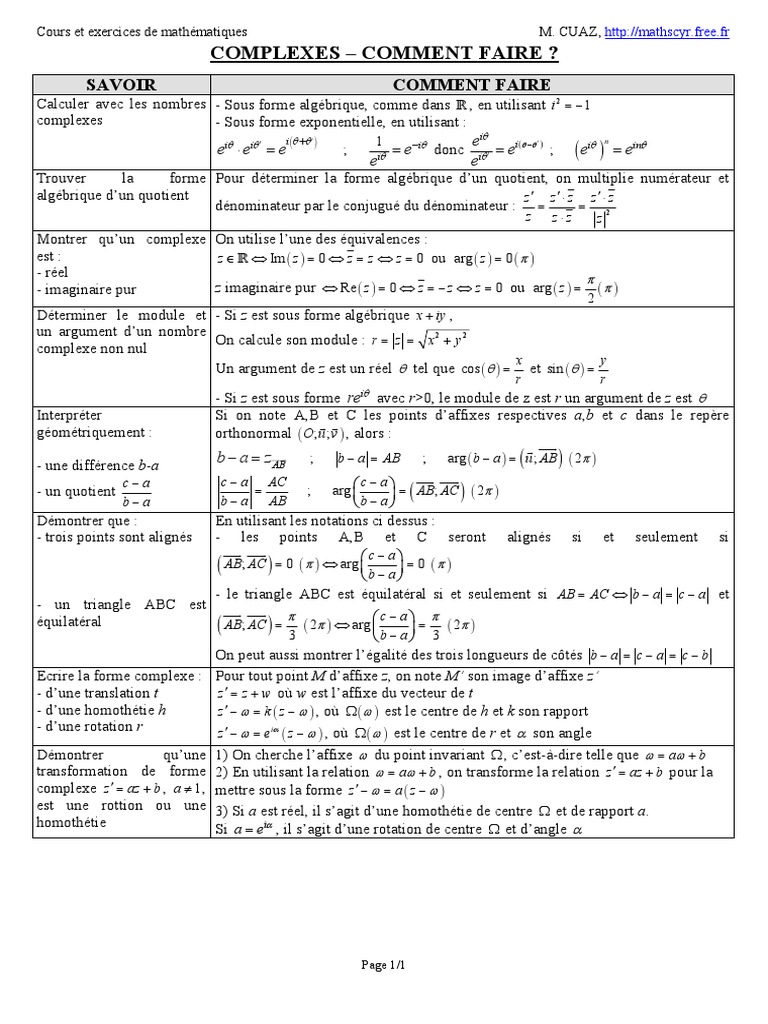 Comment Faire Complexes | PDF | Nombre complexe | Géométrie