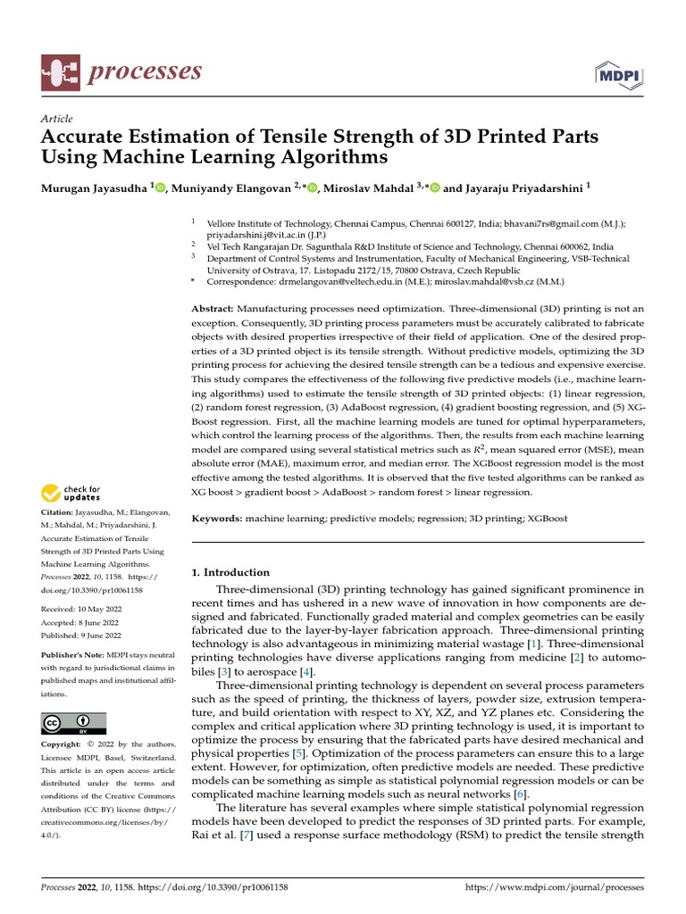 Accurate Estimation of Tensile Strength of 3D Printed Parts Using ... Accurate Estimation of Tensile Strength of 3D Printed Parts Using ...