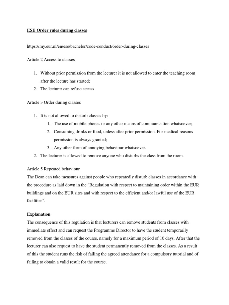 House Rules ESE and Course | PDF | Lecture | Lecturer