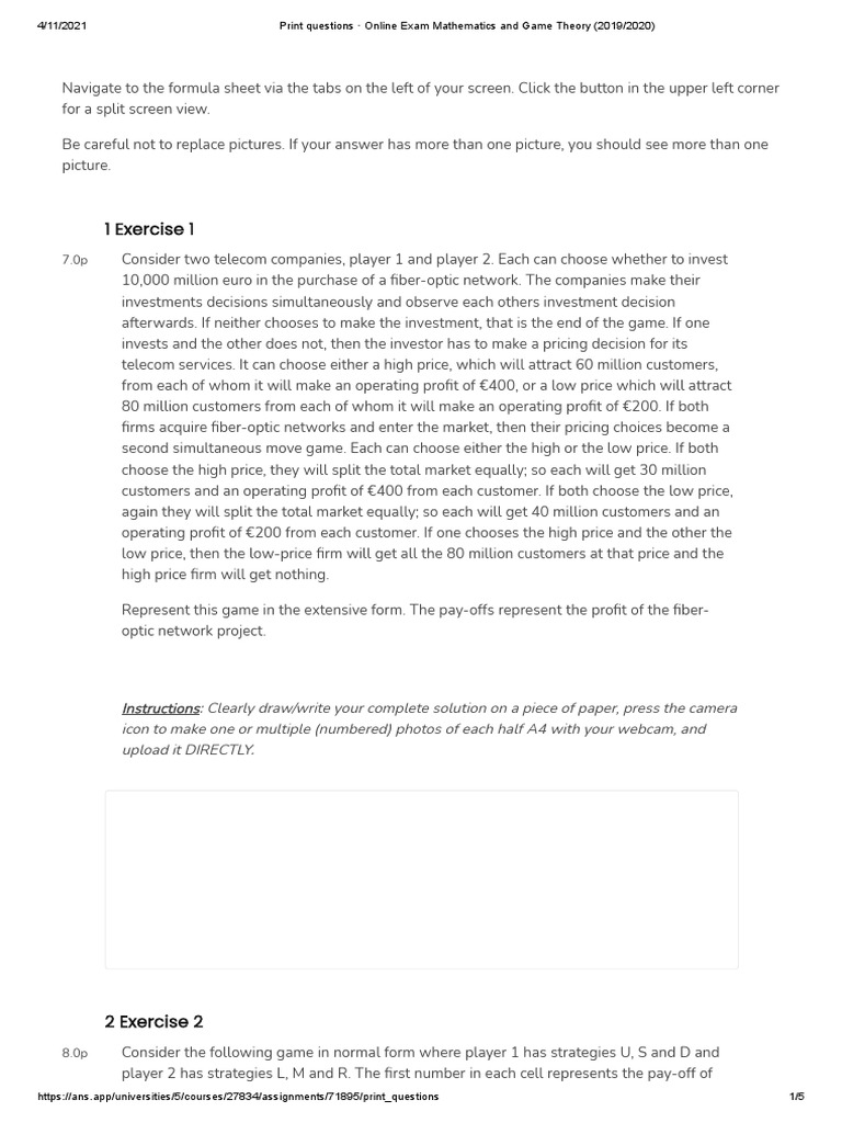 Math & Game Theory Exam Guide | PDF | Game Theory | Linear Programming