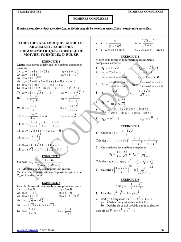 Nombres complexes : exercices et solutions | PDF | Nombre complexe | Cercle