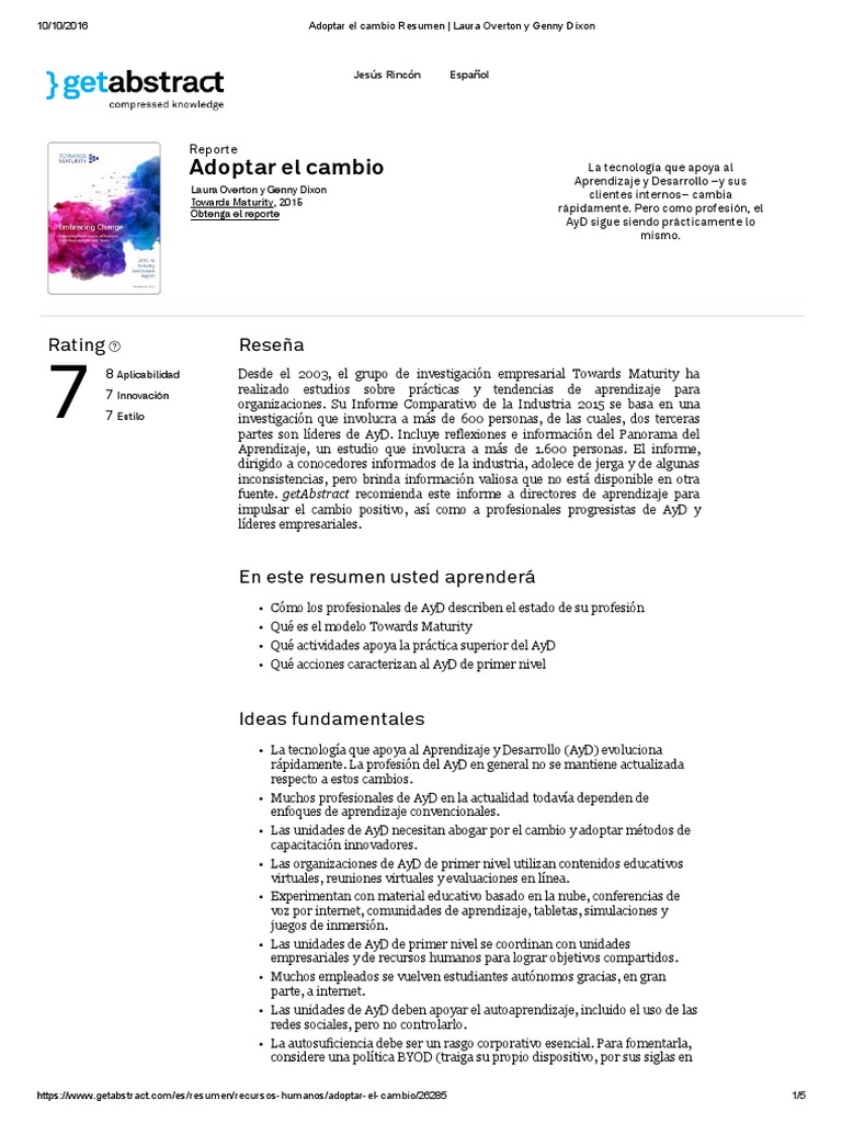 Adoptar El Cambio Resumen - Laura Overton y Genny Dixon | PDF ...