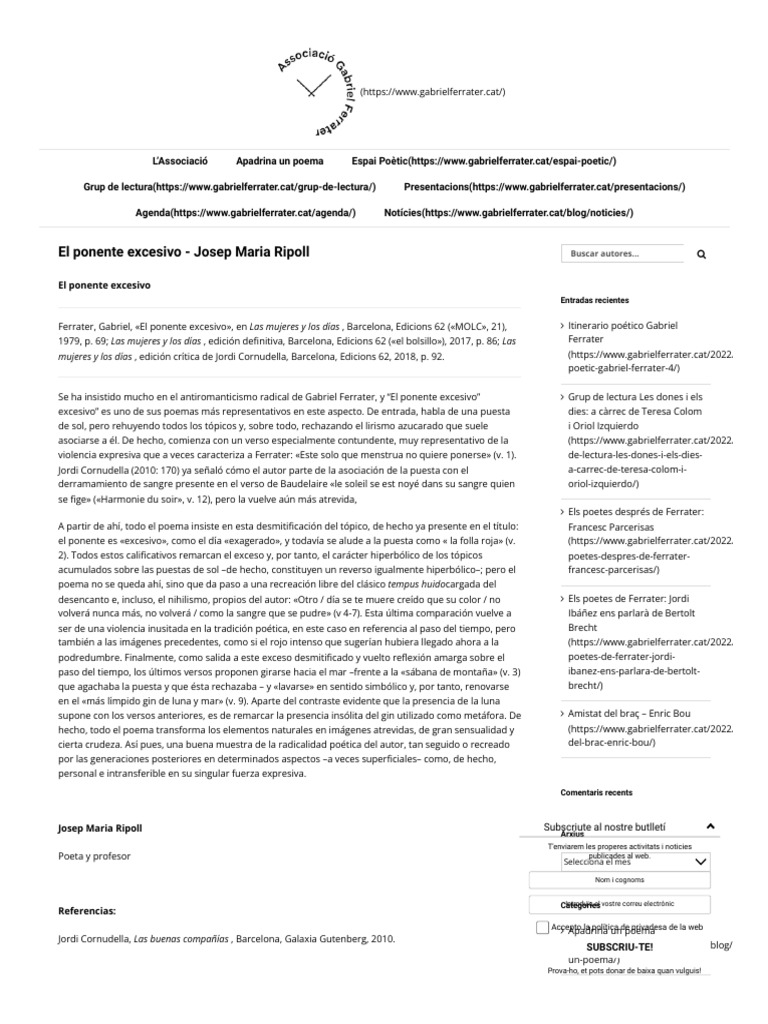 El Ponente Excesivo - Josep Maria Ripoll - Asociación Gabriel Ferrater ...