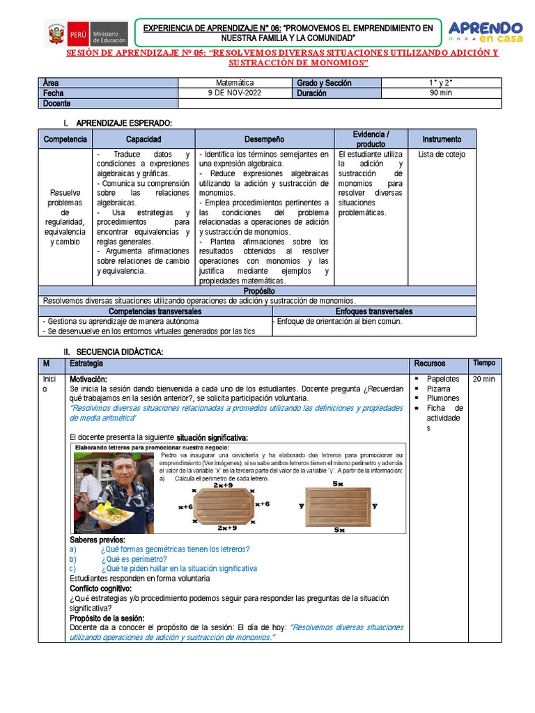 Sesion 5 - 1eroy2do - Exp 6 | PDF | Aprendizaje | Sustracción