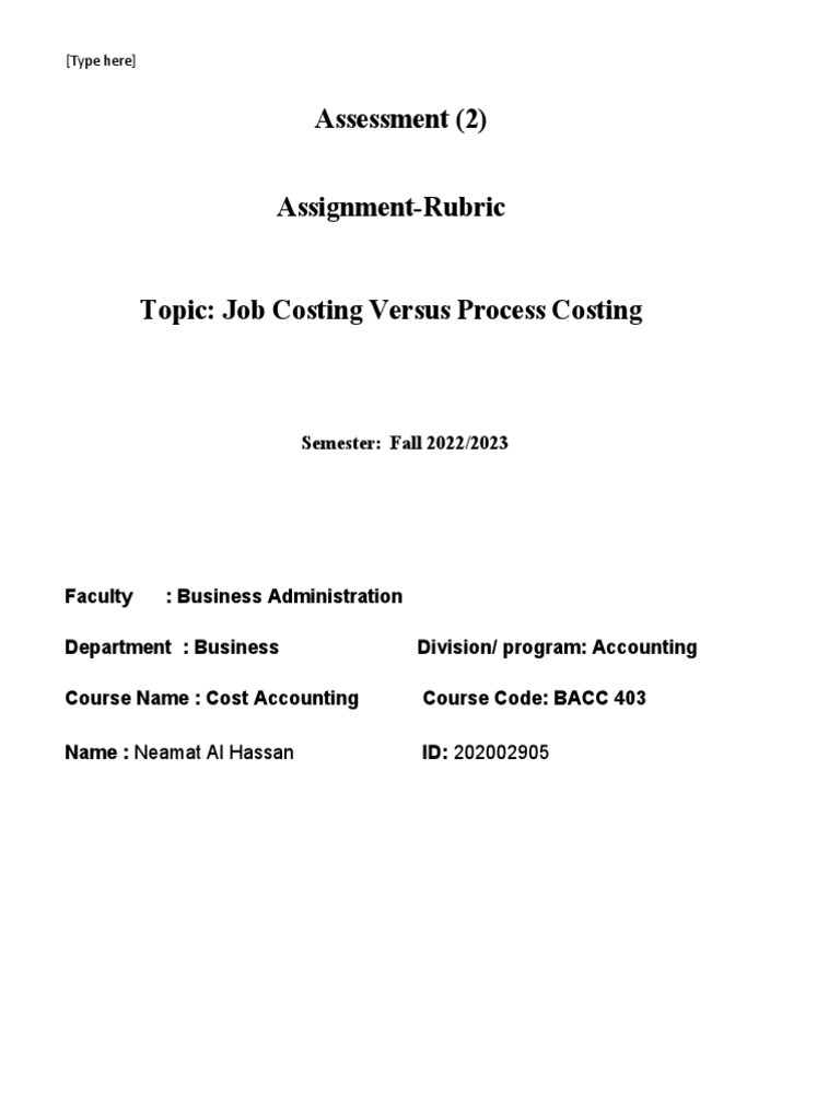 Cost Accounting Assignment On Job Costing | PDF | Pricing | Cost
