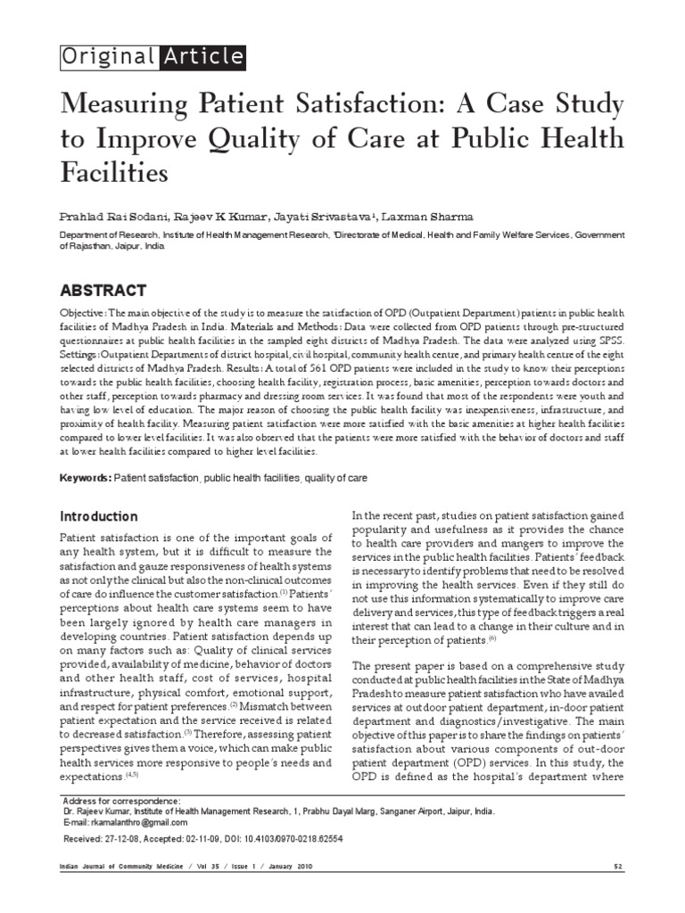 Measuring Patient Satisfaction A Case Study | PDF | Patient | Health Care