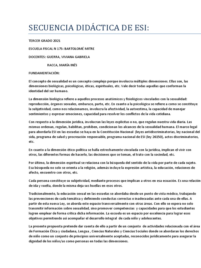Secuencia Didáctica de Esi | PDF | La sexualidad humana | Educación sexual