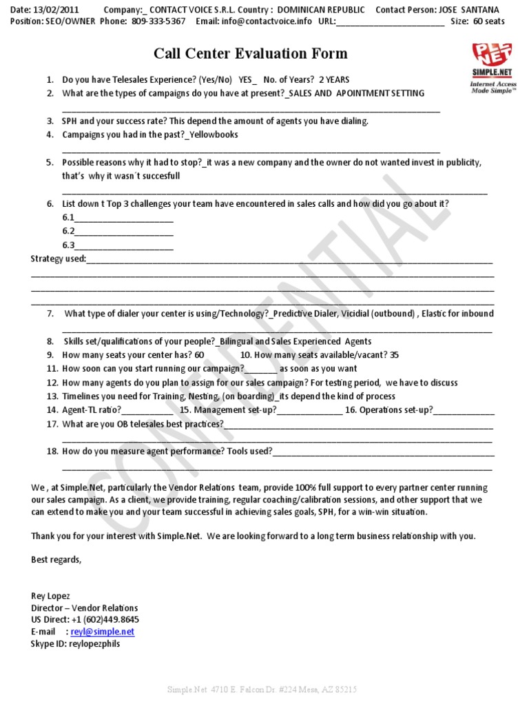 Call Center Evaluation Form | PDF | Call Centre | Telephony