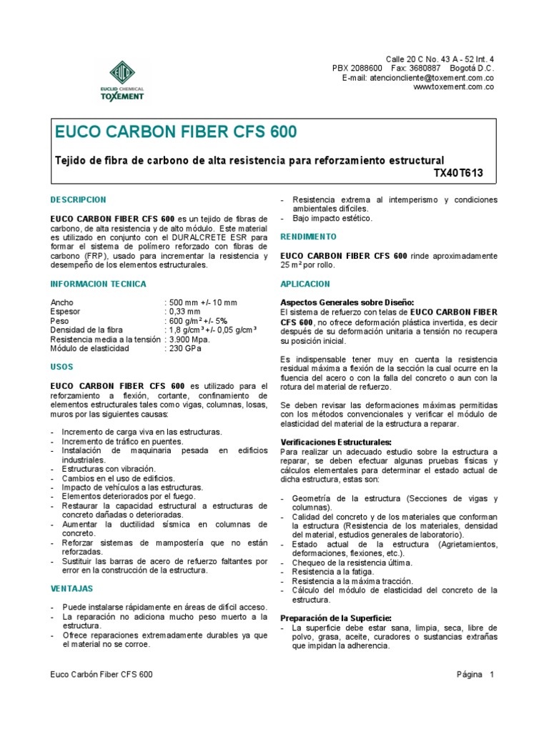 Euco Carbon Fiber Cfs 600 | PDF | Hormigón | Resistencia de materiales