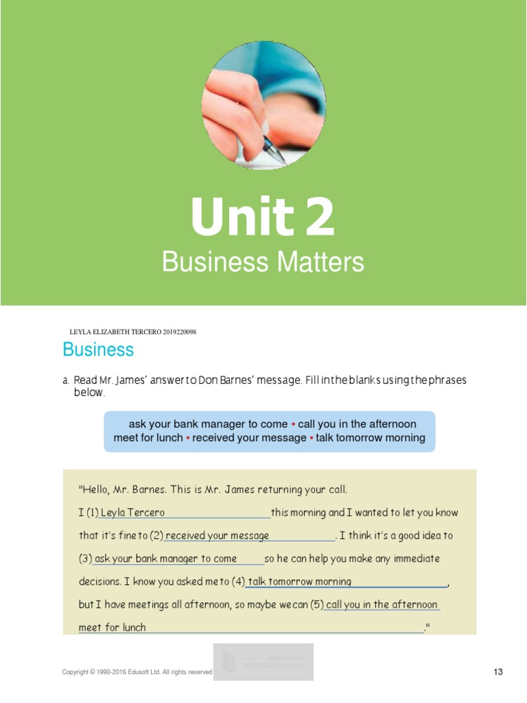 Basic 3 Workbook Unit 2 | PDF