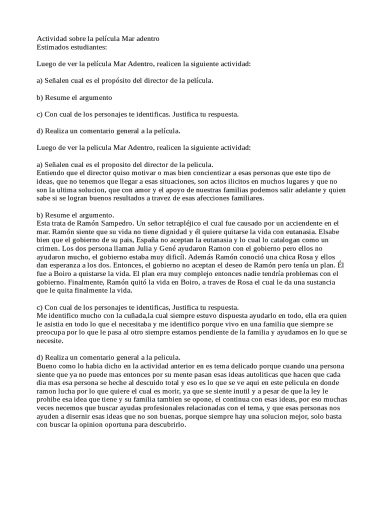 Actividad Sobre La Película Mar Adentro | PDF | Ciencias sociales ...