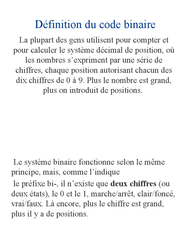 Définition Du Code Binaire | PDF | Bit | Arithmétique
