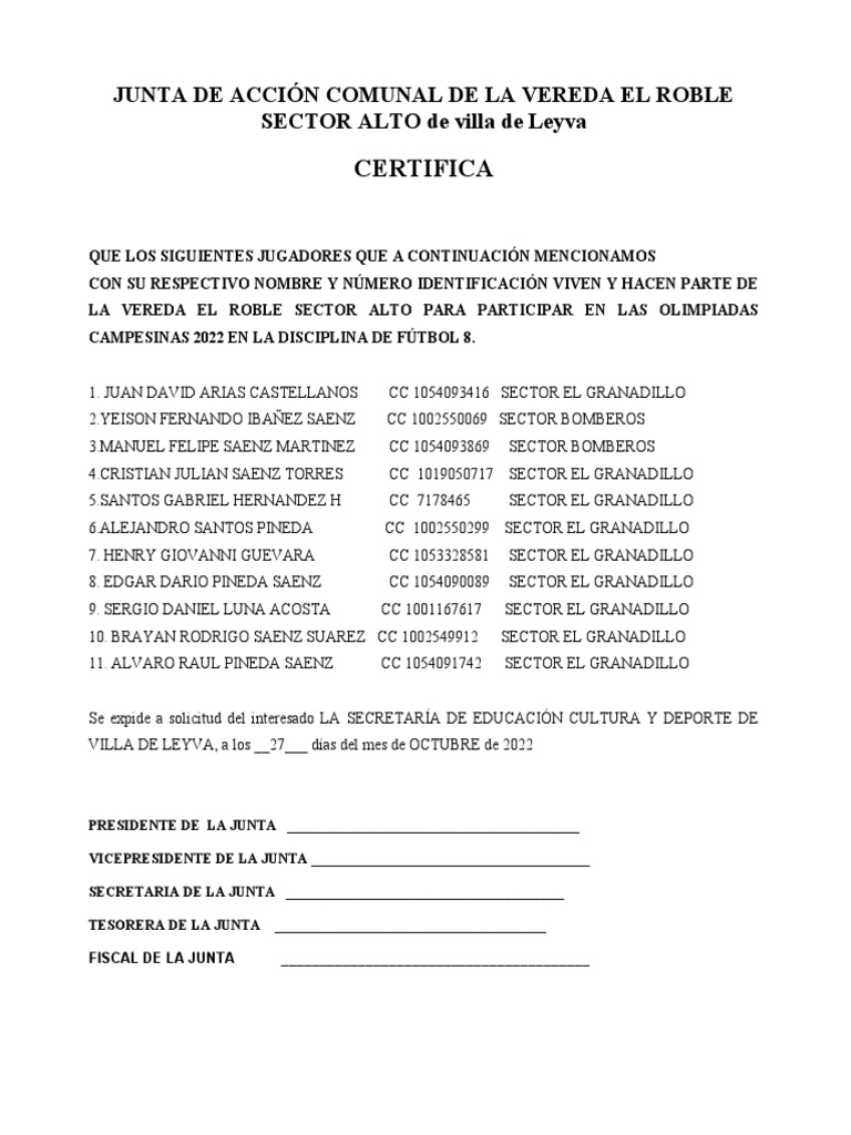 2051 Modelo de Certificacion Junta de Accion Comunal | PDF