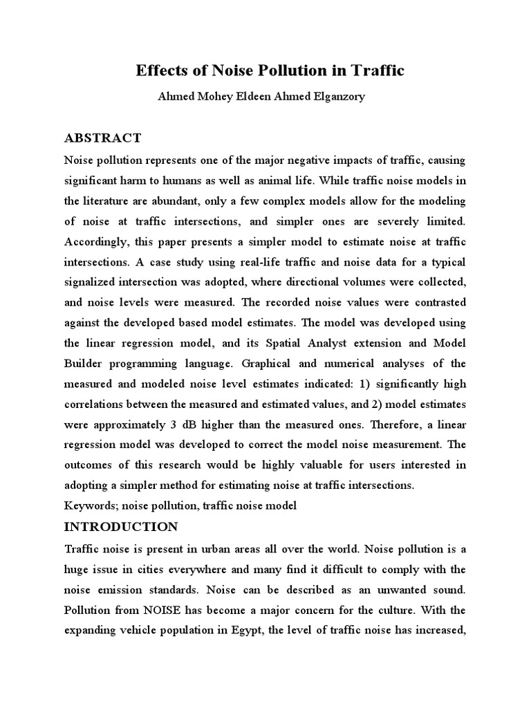 Effects of Noise Pollution On Traffic | PDF | Road Surface | Regression ...