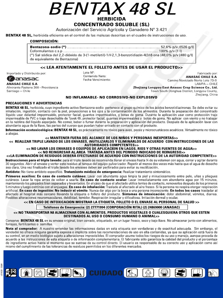 Etiqueta Bentax 48 SL | PDF