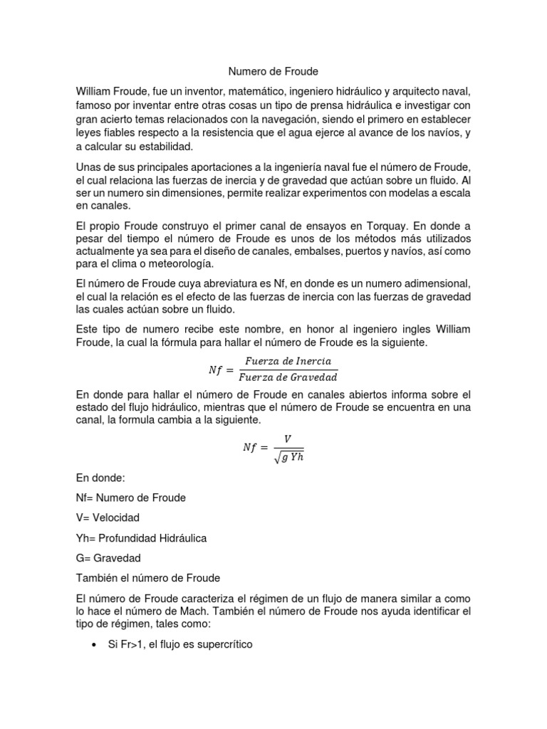 Número de Froude | PDF | Canal | Gravedad