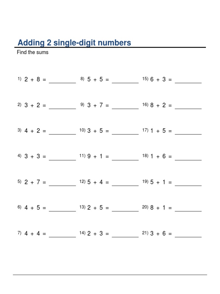 1-Digit Addition Set 1 | PDF | Teaching Methods & Materials