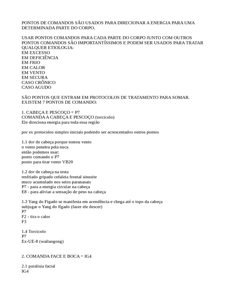 Pontos de Comando na Acupuntura | PDF | Ciências da Saúde | Fisiologia