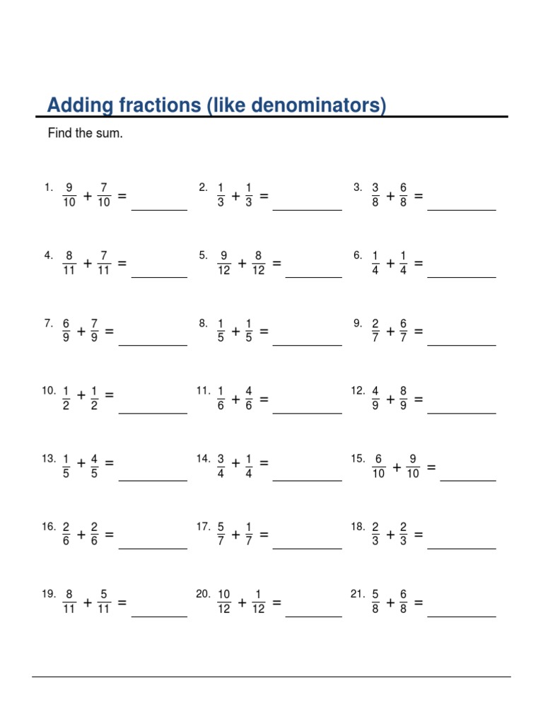 Adding Fractions With Like Denominators | PDF | Arithmetic | Encodings