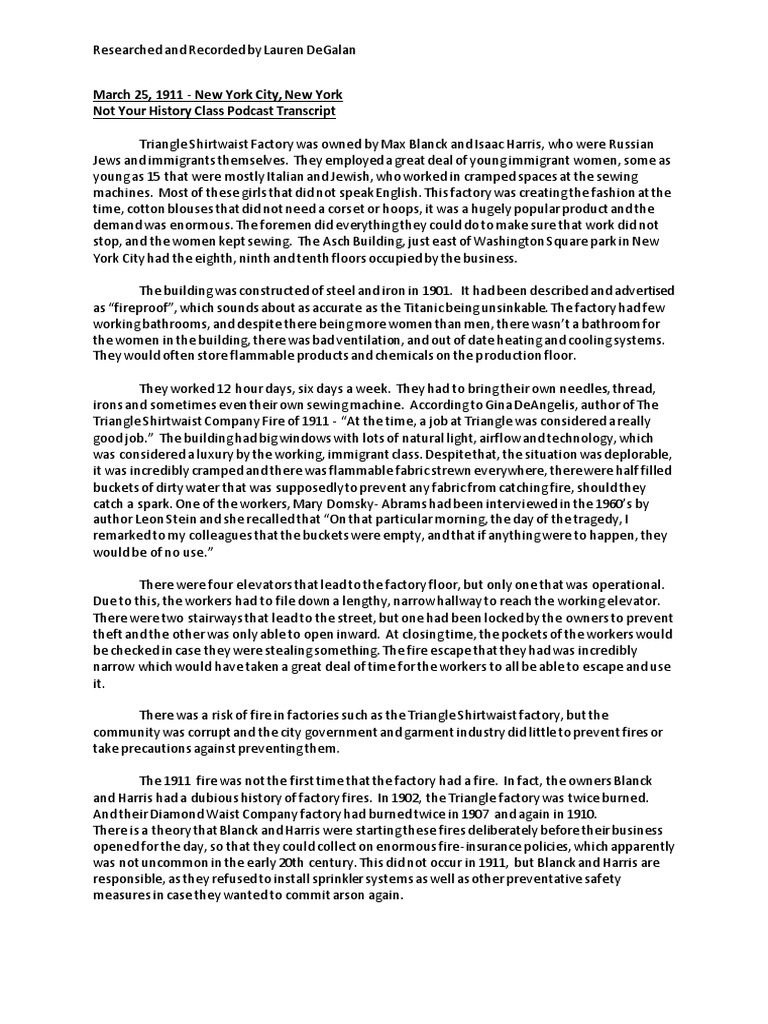 Triangle Shirtwaist Factory Fire Sources | PDF