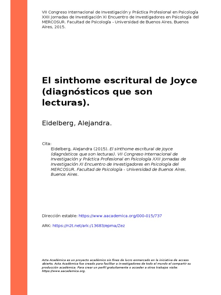Eidelberg, Alejandra (2015) - El Sinthome Escritural de Joyce (Diagnósticos Que Son Lecturas ...