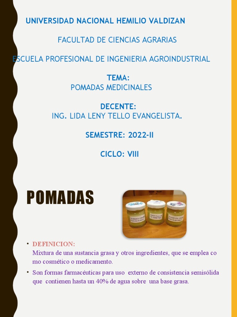 Pomadas Medicinales: Preparación y Tipos | PDF | Emulsión | Agua